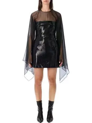 Alberta Ferretti Sequin Embellished Cape-sleeve Mini Dress - Black