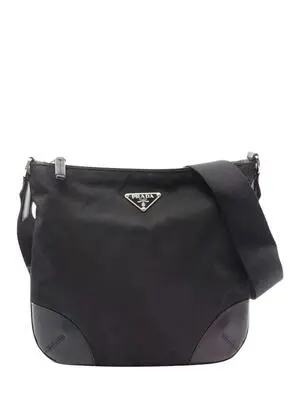 PRADA 2013-2026 Vitello Trimmed Tessuto Zip Top Crossbody Bag