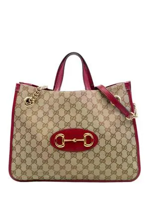 Gucci 2016-2026 Medium Gg Canvas Horsebit 1955 Chain Tote Satchel Red