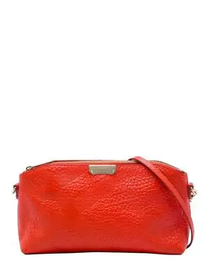 Burberry 2000-2017 Small Grain Check Embossed Leather Chichester Crossbody Bag - Red