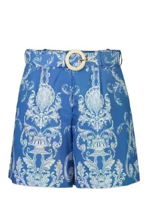 Borgo De Nor Gwen Barocco-print Belted Shorts - Blue