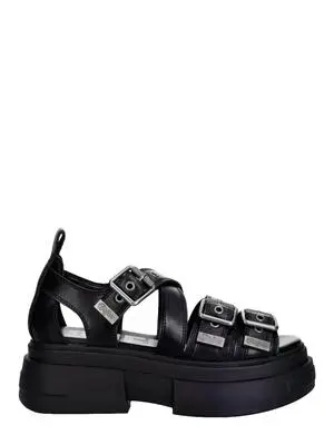 BUFFALO Bolt Buckle-strap Platform Sandals - Black