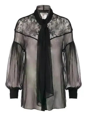 VALENTINO Lace-panelled Pussy-bow Shirt