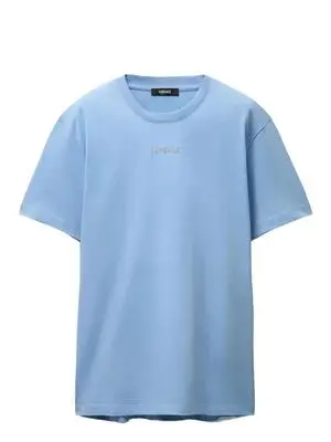 Versace Embroidered Cotton-jersey Slim T-shirt - Blue