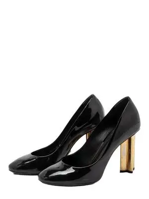 LOUIS VUITTON Patent Leather Round Toe Block Heel Pumps - Black