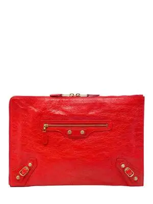 Balenciaga Lambskin Leather Clutch - Red