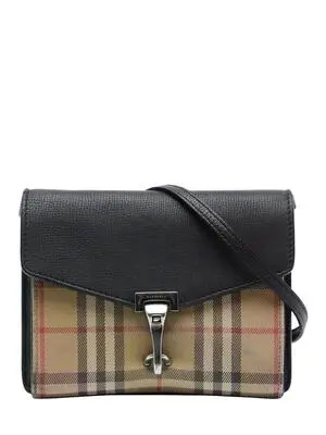Burberry Leather And House Check Canvas Crossbody Bag - Black