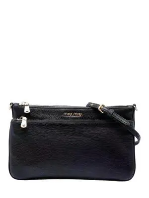 Miu Miu 2010-2026 Goatskin Madras Double Zip Crossbody Bag - Black
