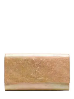 Saint Laurent 2000-2013 Large Textured Patent Monogram Belle De Jour Clutch Bag Neutrals