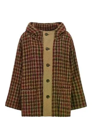 R13 Houndstooth Check Hooded Jacket - Brown