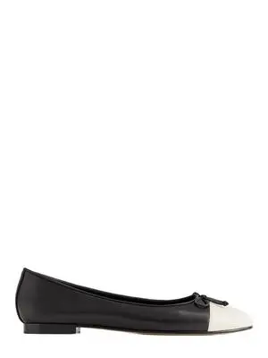 Quince Quince Italian Leather Cap-Toe Ballet Flat Black/bone