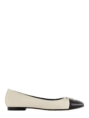Quince Quince Italian Leather Cap-Toe Ballet Flat Bone/black