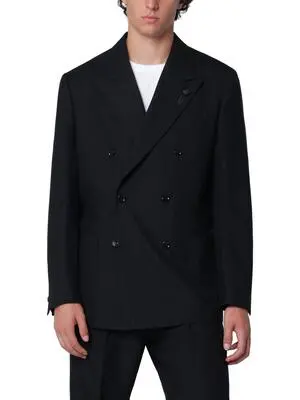 LARDINI Double-breasted Jacket In Wool With Pinstripe Pattern - Blue