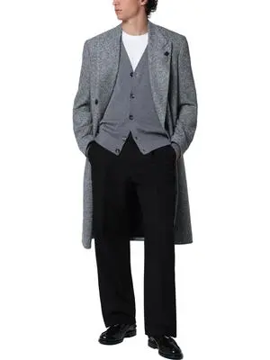LARDINI Double-breasted Herringbone Wool Blend Coat - Grey