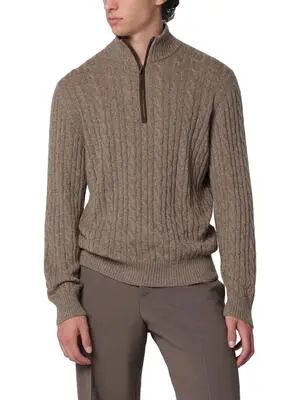 Loro Piana Loro Piana Baby Cashmere Cable-Knit Sweater With Zip Neck Brown