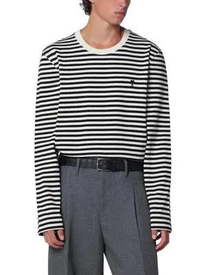 AMI Paris De Coeur Striped Cotton Sweater - Black
