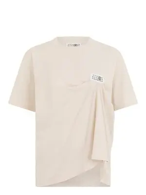 MAISON MARGIELA Mm6 Maison Margiela Cotton T-Shirt With Drape Detail Beige