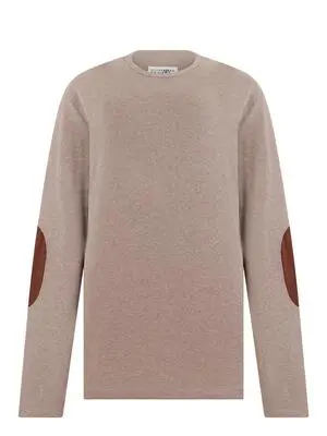 MAISON MARGIELA Ribbed Cotton-wool Blend Long-sleeve Sweater With Appliqué Elbows - Beige