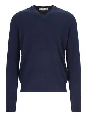 BALLANTYNE 100% Cashmere V-neck Sweater - Blue