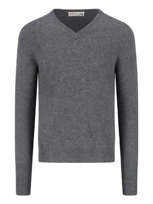 BALLANTYNE V-neck Fine Knit Sweater - Grey