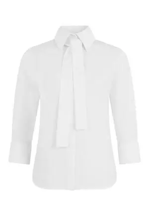 Elisabetta Franchi Lightweight Cotton Long-sleeve Shirt With Tie Neck - White