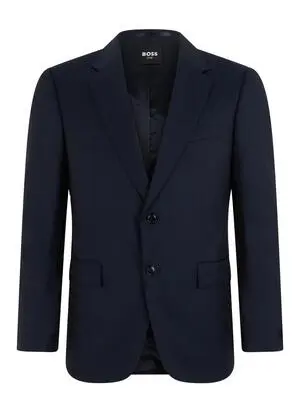 BOSS Single-breasted Virgin Wool Slim-fit Jacket With Classic Lapel - Blue