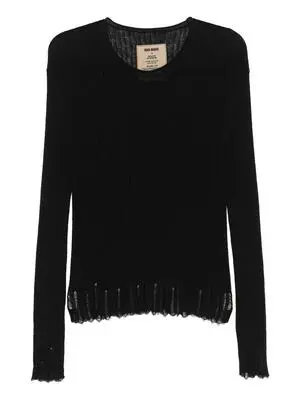 UMA WANG Ribbed Knit Pullover With Distressed Hem - Black
