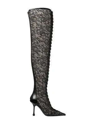 JIMMY CHOO Scarlett 95 Lace And Nappa Leather Over The Knee Boots - Black