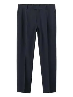 Mango Slim Fit Seersucker Pleated Pants - Navy