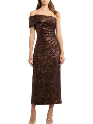 Eliza J Sequin One-shoulder Gown - Chocolate
