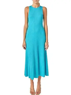 English Factory Pleated A-line Knit Midi Dress - Blue
