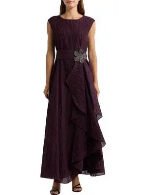 TAHARI ASL Crinkle Taffeta Sleeveless Gown - Plum