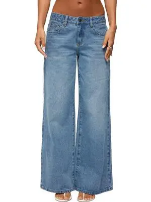 EDIKTED EDIKTED Low Rise Wide Leg Jeans With Union Jack Embellishment