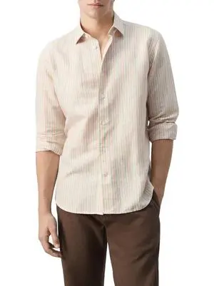 Mango Stripe Linen Blend Button-up Shirt - Orange