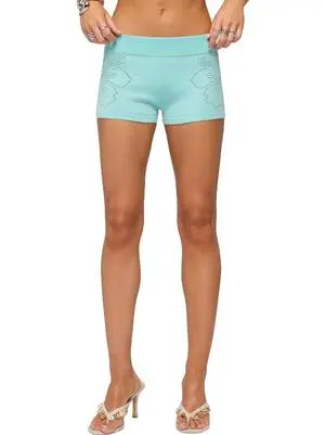 EDIKTED Open Knit Microshorts - Aqua