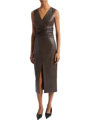 TOCCIN Fabiana Faux Leather Midi Dress - Espresso