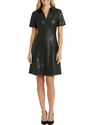 Maggy London Faux Leather Fit & Flare Dress - Black