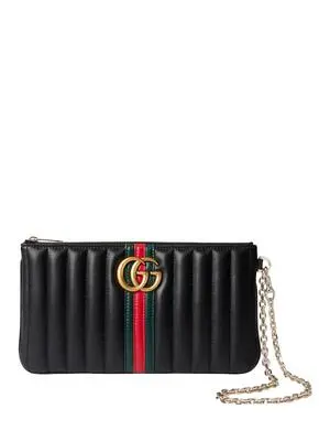 Gucci Gg Marmont Pouch With Strap Leather - Black