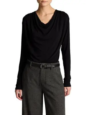 Vince Jersey Draped Cowl-neck Long-sleeve Top - Black
