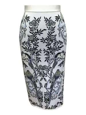 DIANA MOYA ATELIER Anna Bird Jacquard Pencil Skirt - White