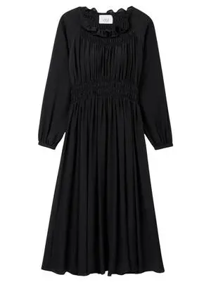 DĀL THE LABEL Signature Silk Shirred Midi Dress - Black