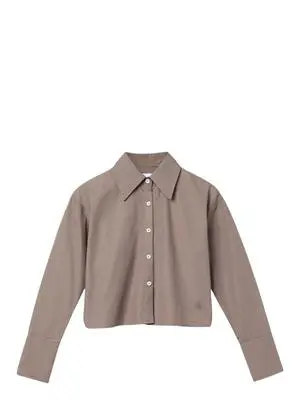 DĀL THE LABEL Cropped Cotton Button-down Shirt - Brown