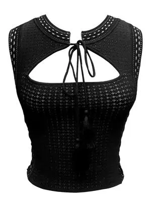 DIANA MOYA ATELIER Diana Moya Atelier Knitted Jacquard Crewneck Top With Lace-Up Detail