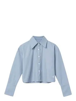 DĀL THE LABEL Cropped Cotton Button-down Shirt - Blue