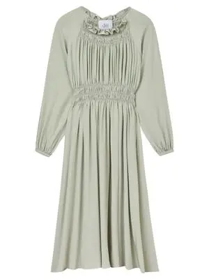 DĀL THE LABEL Signature Silk Shirred Midi Dress Sage - Green