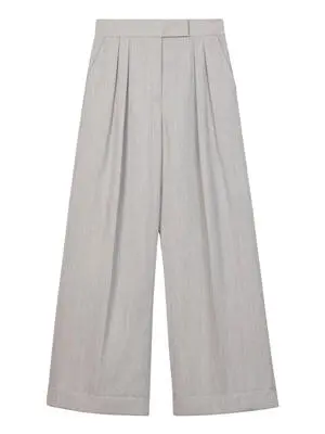 DĀL THE LABEL Wool Blend Pleated Wide Leg Trousers - Grey