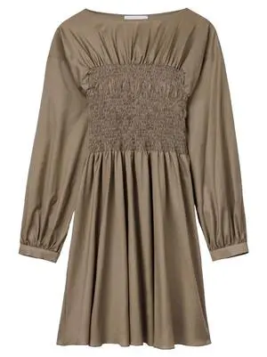 DĀL THE LABEL Smocked Puff Sleeve Mini Dress - Brown