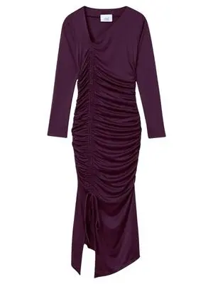 DĀL THE LABEL Ruched Asymmetric Midi Dress Raisin - Blue/gray