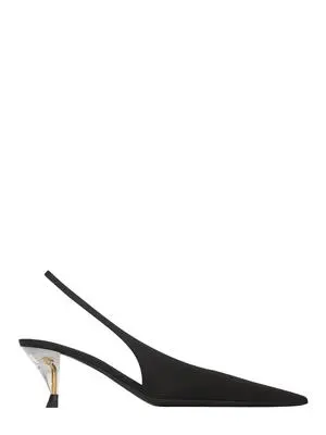 Saint Laurent Saint Laurent Fanny Slingback Pumps In Satin Crepe With Plexiglas Kitten Heel Black