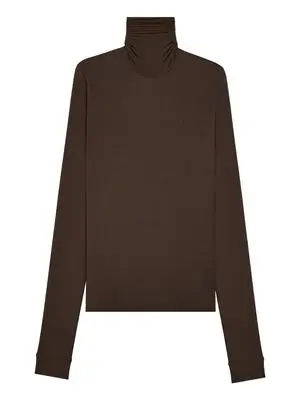 Saint Laurent Turtleneck In Stretch Jersey - Marron Fonce